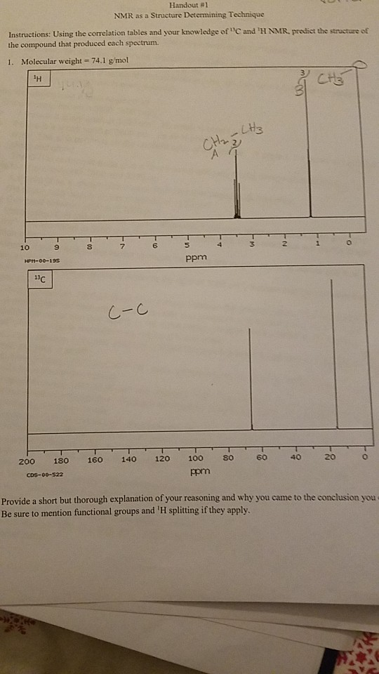 Solved Handout #1 NMR as a Structure Determining Technique | Chegg.com