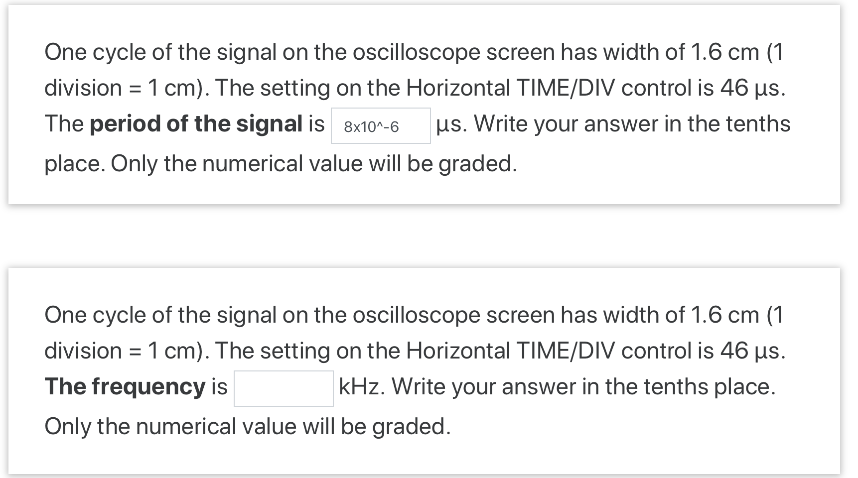 Solved One cycle of the signal on the oscilloscope screen | Chegg.com