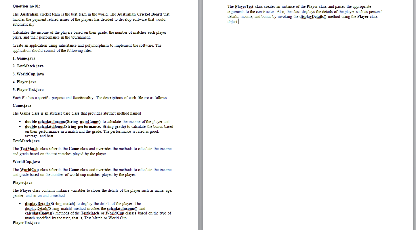 Solved The Player Test class creates an instance of the | Chegg.com