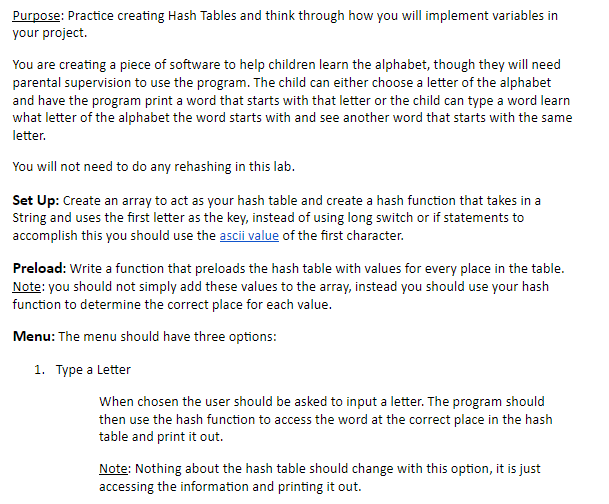 Solved Purpose: Practice creating Hash Tables and think | Chegg.com