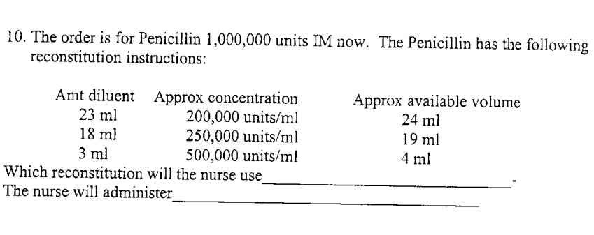 Solved The order is for Penicillin 1,000,000 units IM now. | Chegg.com