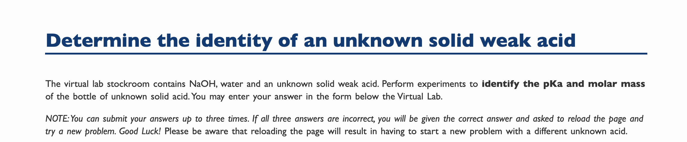 Determine the identity of an unknown solid weak acid | Chegg.com