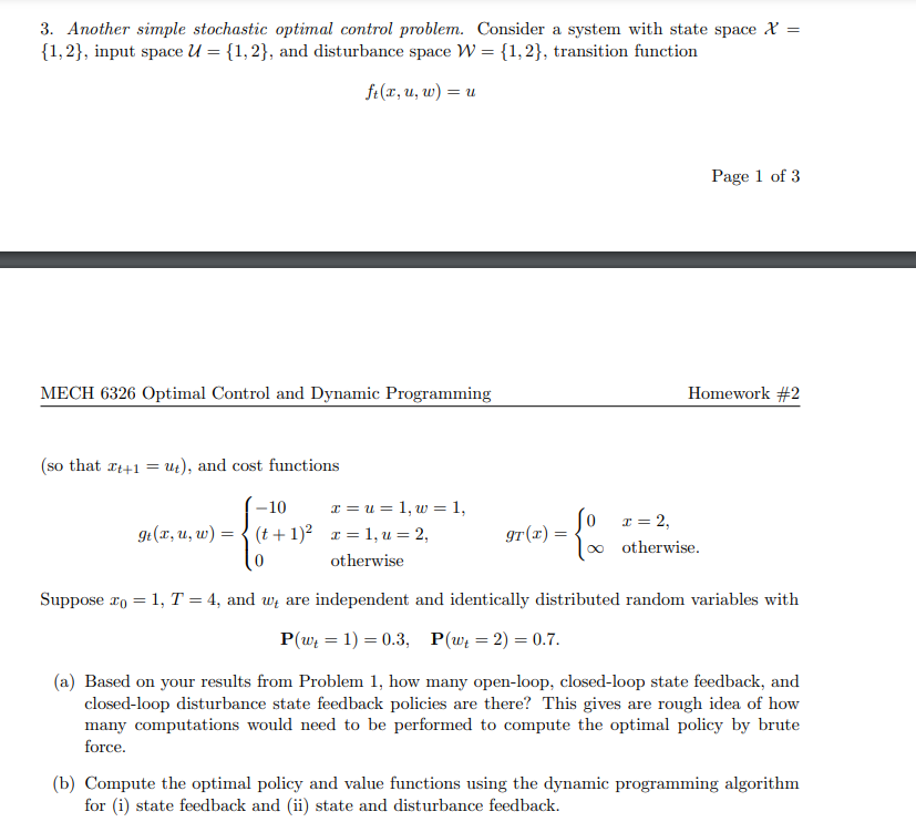 Solved 3. Another simple stochastic optimal control problem. | Chegg.com