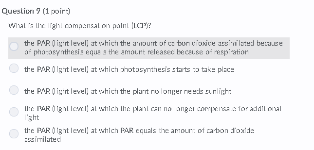 Solved Question 9 (1 point) What is the light compensation | Chegg.com