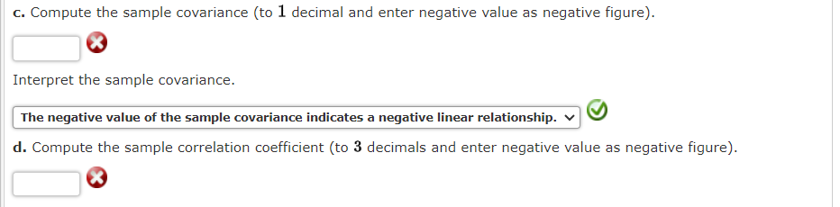 Solved c. Compute the sample covariance (to 1 decimal and | Chegg.com