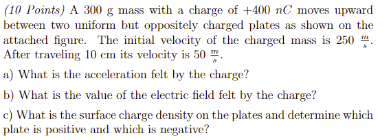 Solved (10 Points) A 300 g mass with a charge of +400nC | Chegg.com