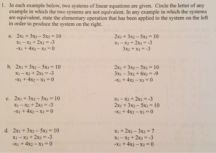 Solved In each example below, two systems of linear | Chegg.com