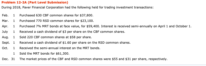 Solved 1 1 Problem 12-2A (Part Level Submission) During | Chegg.com