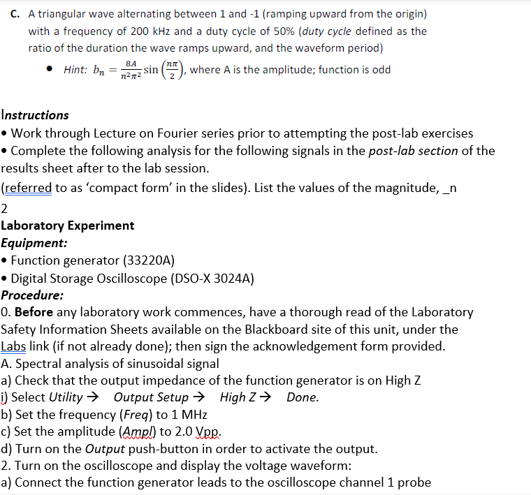 Solved For EACH of the signals (A, B and C) listed below, do | Chegg.com