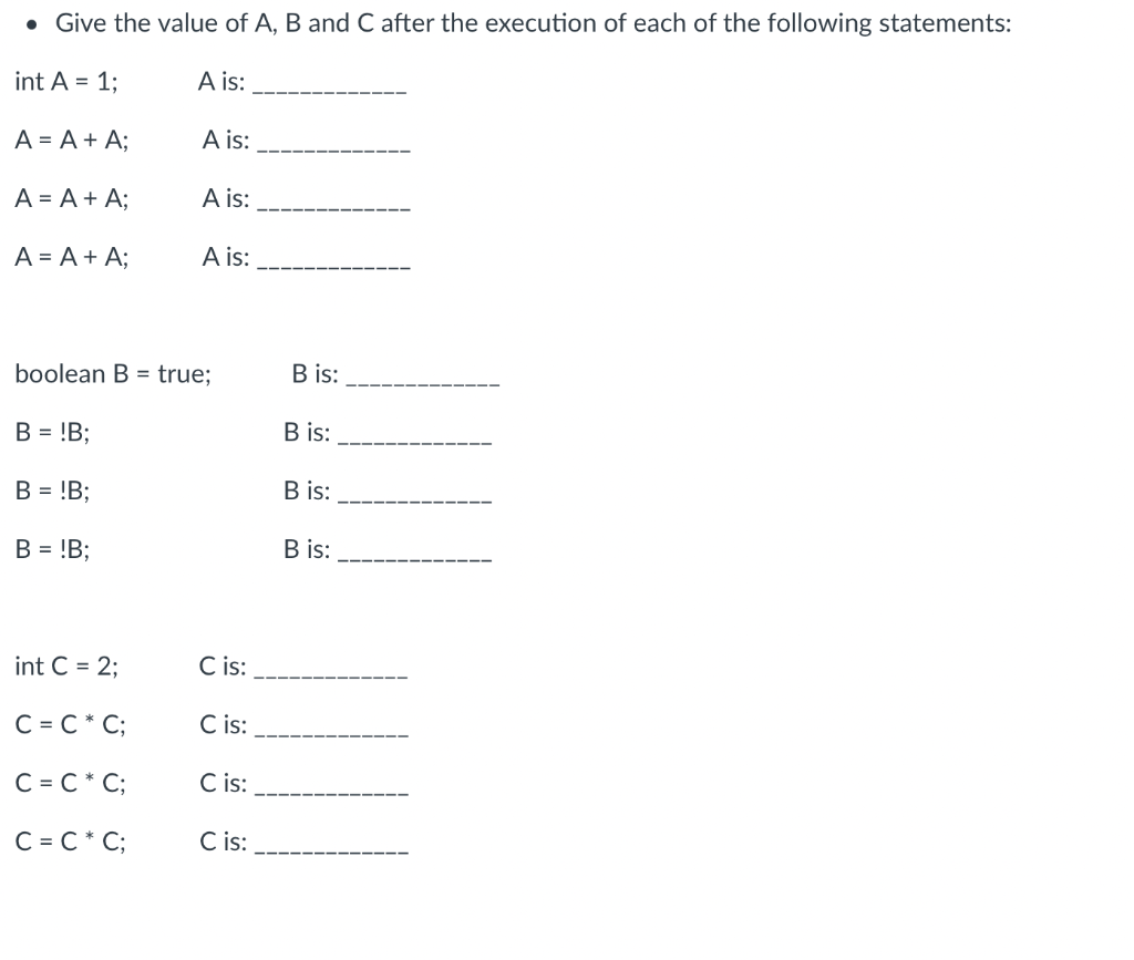 Solved - Give the value of A,B and C after the execution of | Chegg.com