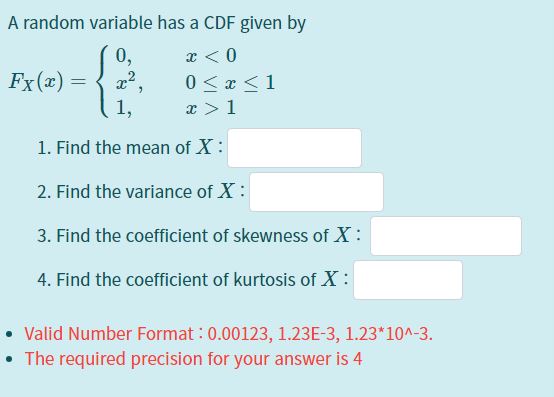 Solved A random variable has a CDF given by | Chegg.com