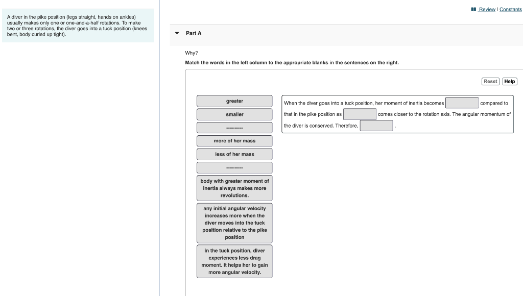Solved M Review Constants A diver in the pike position (legs | Chegg.com