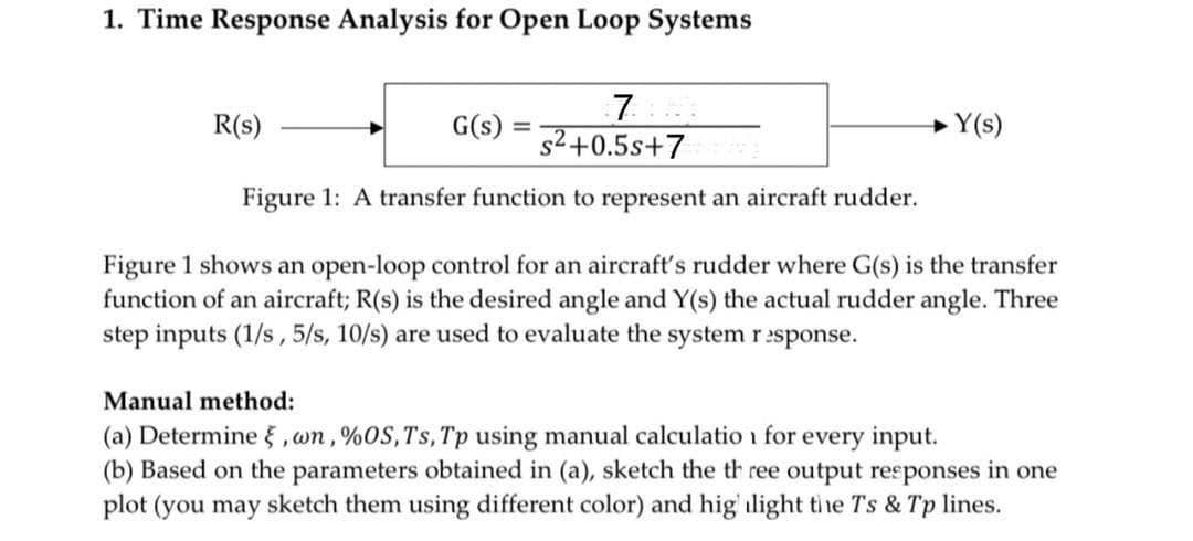 Solved 1. Time Response Analysis for Open Loop Systems Y(s) | Chegg.com