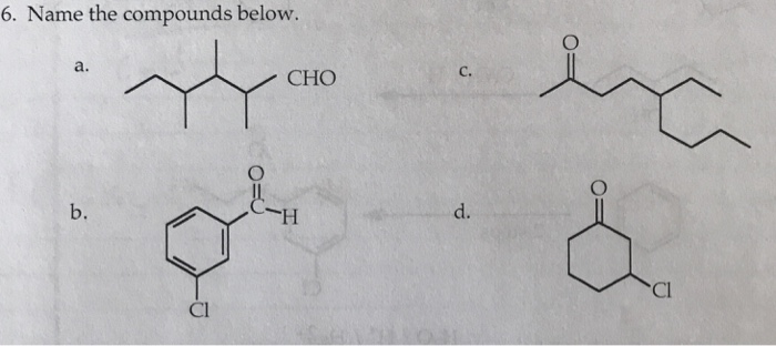 Solved 6. Name the compounds below. a. CHO C. b. d. Cl Cl | Chegg.com