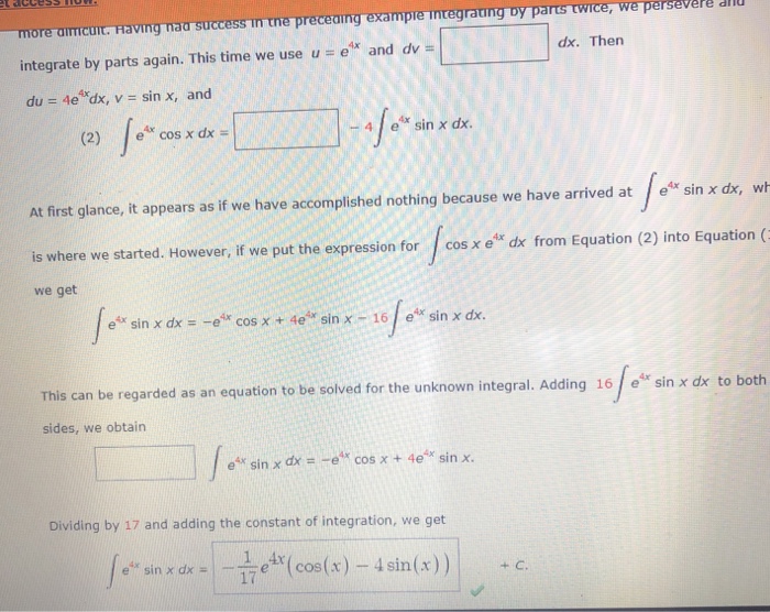 Solved EXAMPLE 4 Evaluateesin x dx. ON Neither e4x nor sin x | Chegg.com