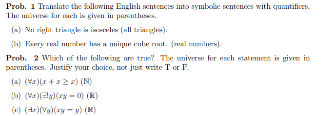 Solved Prob. 1 Translate the following English sentences | Chegg.com