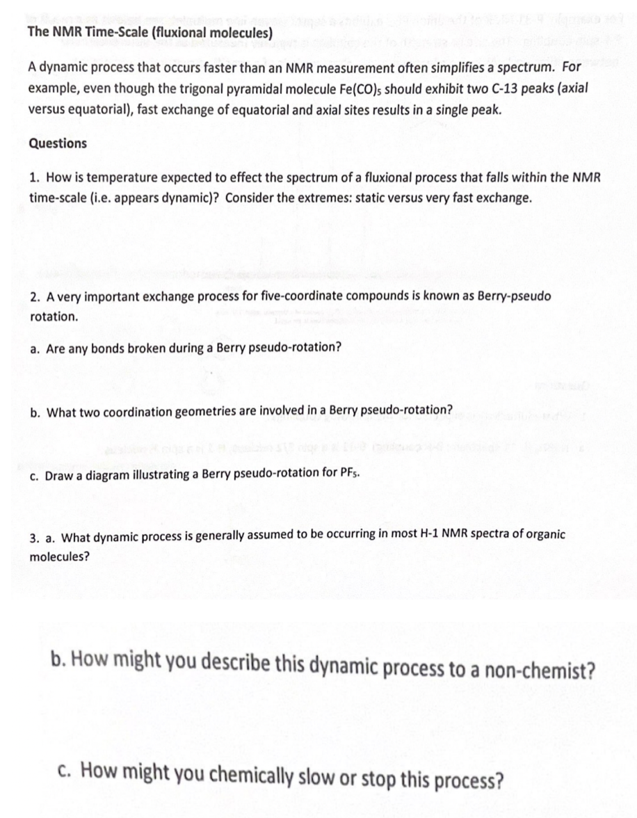 Solved The NMR Time-Scale (fluxional molecules) A dynamic | Chegg.com