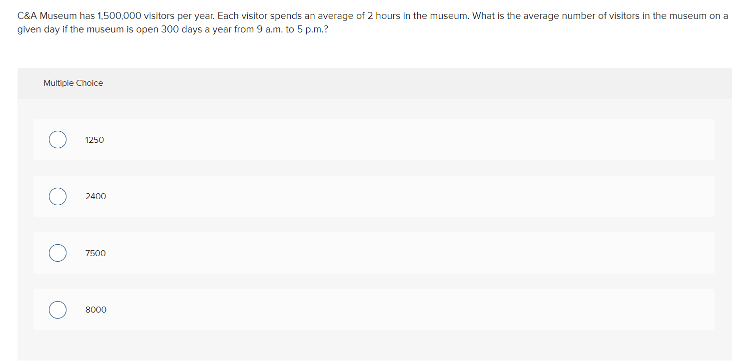 Solved C\&A Museum has 1,500,000 visitors per year. Each | Chegg.com