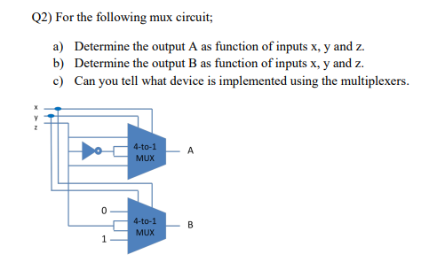 Q2) For the following mux circuit; a) Determine the | Chegg.com
