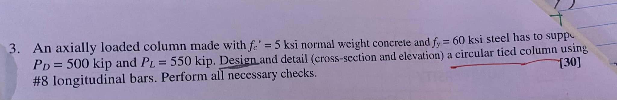 Solved An ﻿axially loaded column made with fc'=5ksi normal | Chegg.com