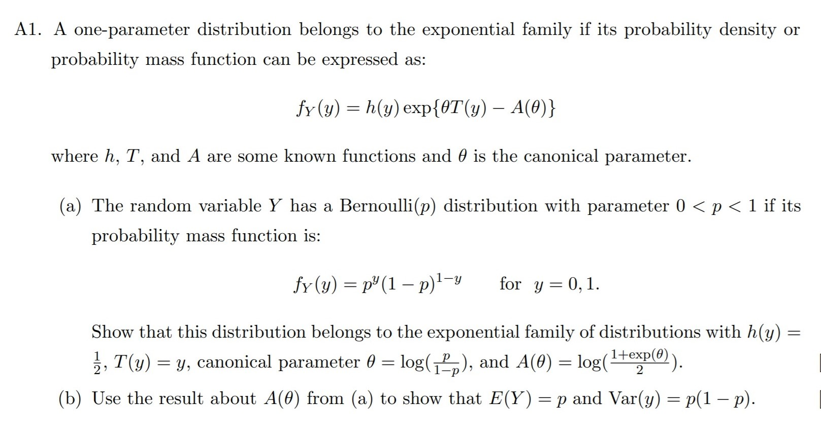 Solved A1 A One Parameter Distribution Belongs To The
