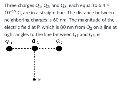 Solved Three charges Q1, Q2, and Q3, each equal to 6.4 x | Chegg.com