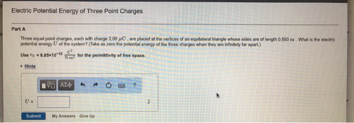 Solved Electric Potential Energy of Three Point Charges Part | Chegg.com
