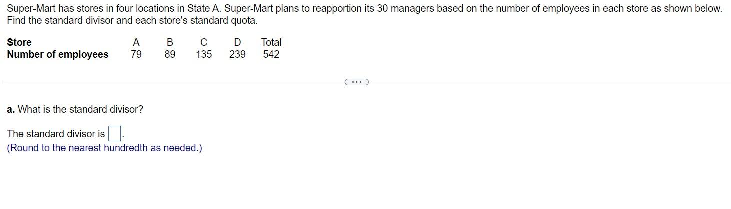Solved a. What is the standard divisor? The standard divisor | Chegg.com