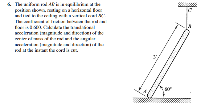 Solved ` The uniform rod AB is in equilibrium at the | Chegg.com