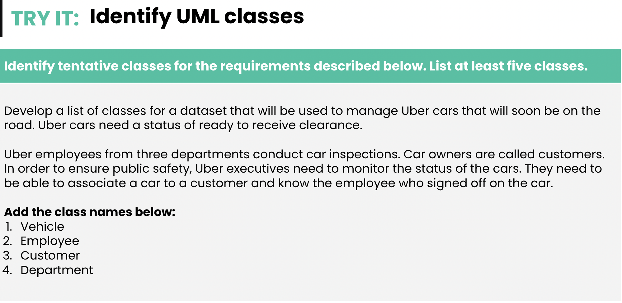 Solved Develop a list of classes for a dataset that will be | Chegg.com