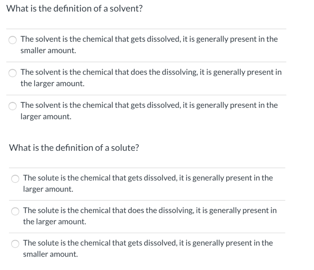 Solved What is the definition of a solvent? The solvent is | Chegg.com
