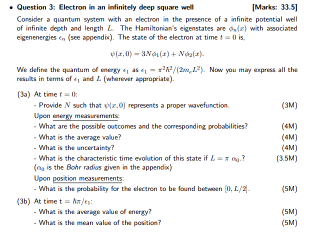 Solved Question 3 Electron In An Infinitely Deep Square