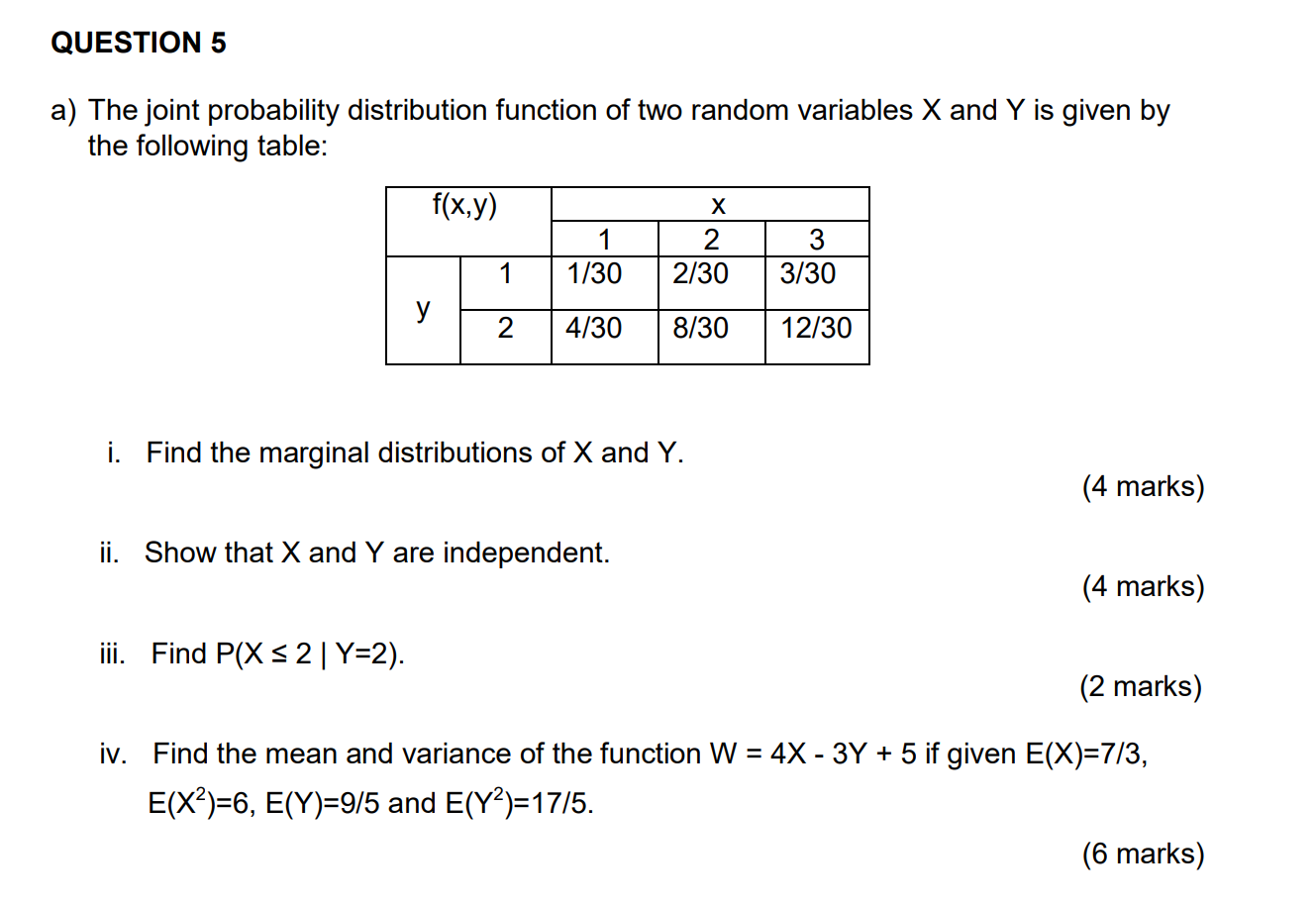 Solved QUESTION 5 a) The joint probability distribution | Chegg.com