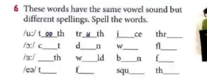 Solved 6 These words have the same vowel sound but different | Chegg.com