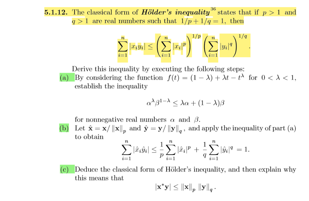 Solved 5.1.12. The classical form of Hölder's inequality3 | Chegg.com