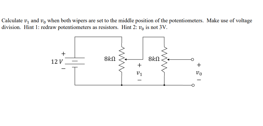 Solved Calculate v1 and v0 when both wipers are set to the | Chegg.com