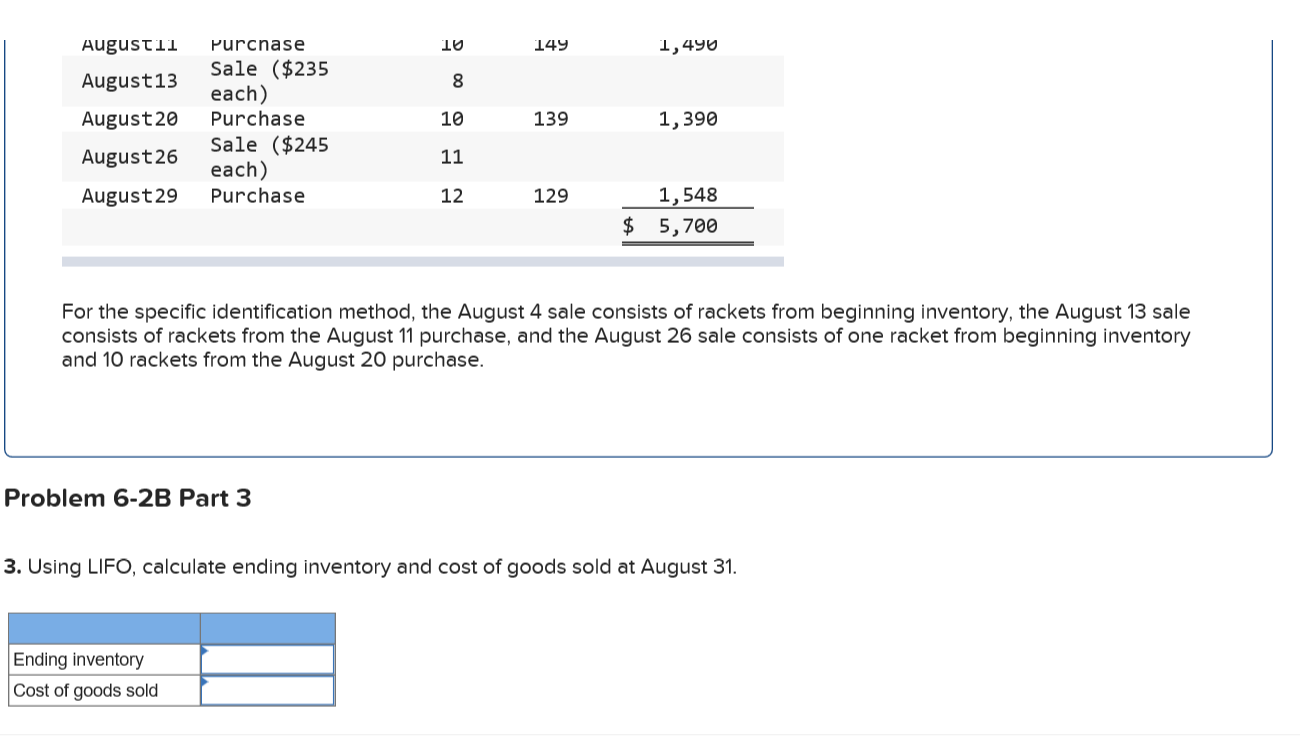 Solved Problem 6-2B Calculate ending inventory, cost of | Chegg.com