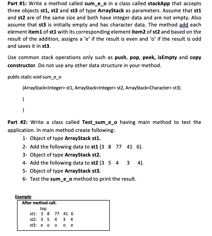 Solved Part #1: Write a method called sum_e_o in a class | Chegg.com