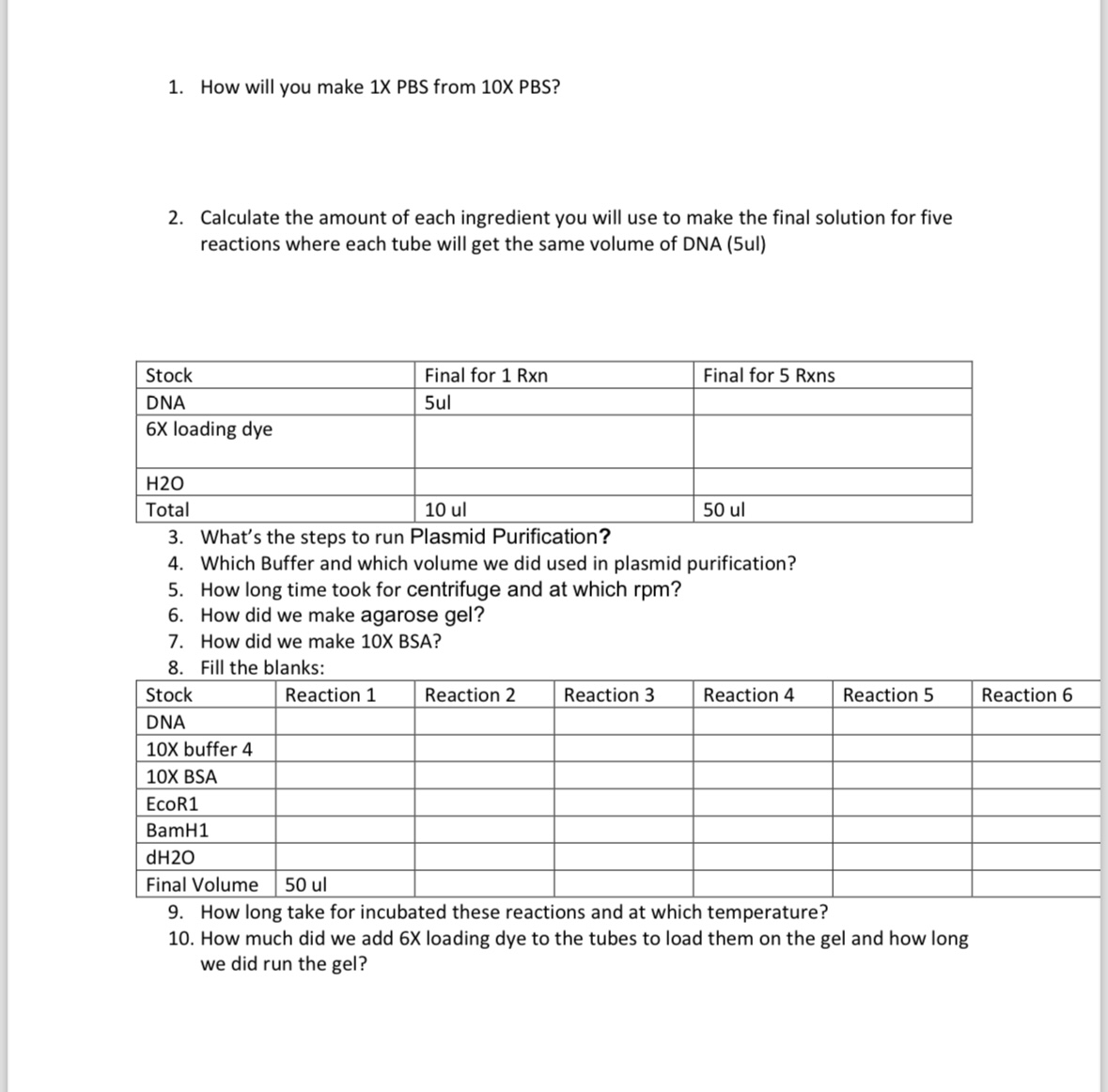 Solved 1. How will you make 1X PBS from 10X PBS? 2. | Chegg.com