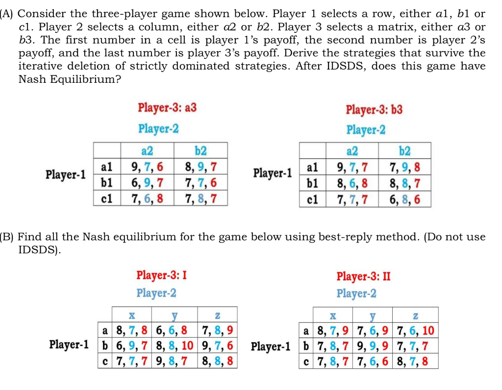 Solved (A) Consider the three-player game shown below. | Chegg.com