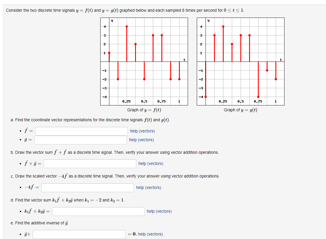 Solved Consider the two discrete time signals y = f(t) and y | Chegg.com