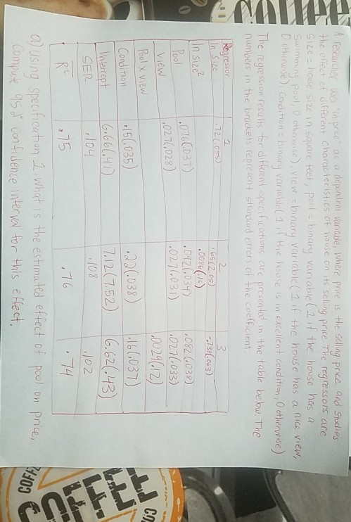 COFFEE researcher uses "lin price" as a depondent | Chegg.com