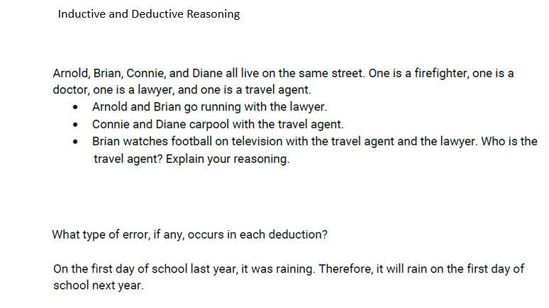 Solved Inductive and Deductive Reasoning Arnold, Brian, | Chegg.com