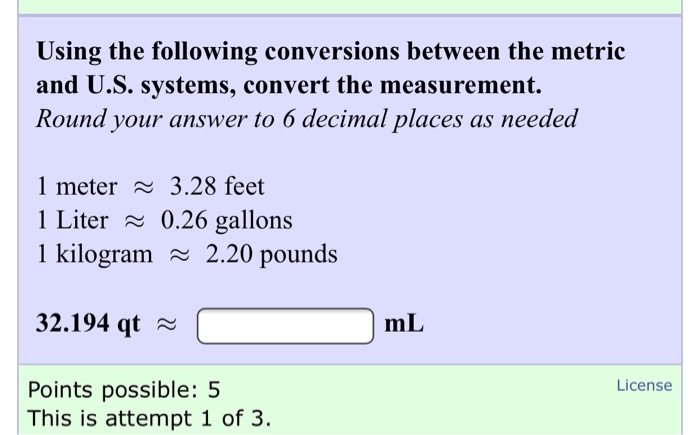 Solved Using the following conversions between the metric | Chegg.com