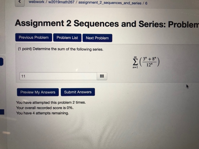 Solved webwork / w2019math267/ assignment_2_sequences_and_ | Chegg.com