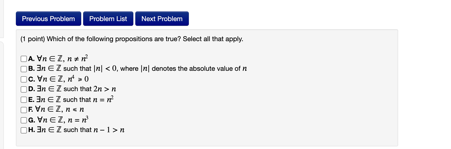 Solved (1 ﻿point) ﻿Which of the following propositions are | Chegg.com