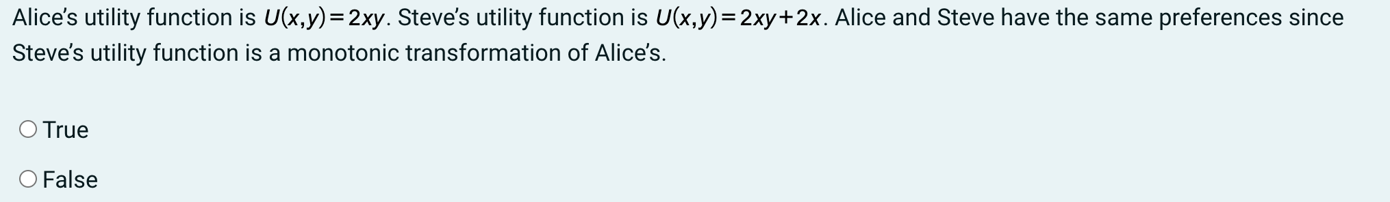 Solved Alice's utility function is U(x,y)=2xy. ﻿Steve's | Chegg.com
