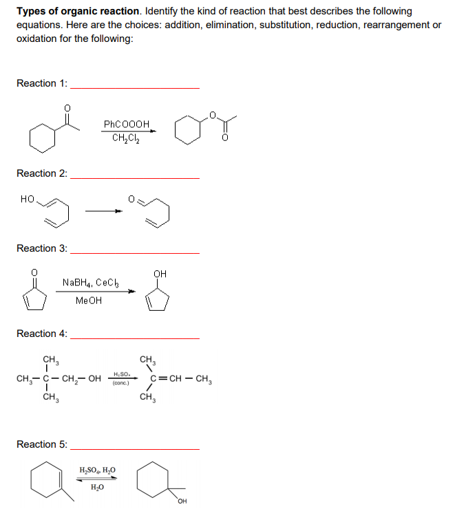Solved Types of organic reaction. Identify the kind of | Chegg.com
