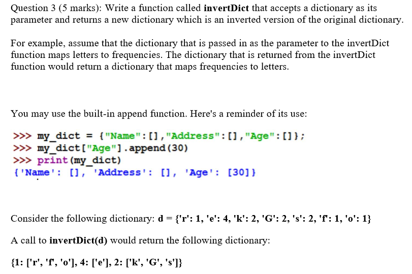 Solved How would I go about inverting the key and value | Chegg.com