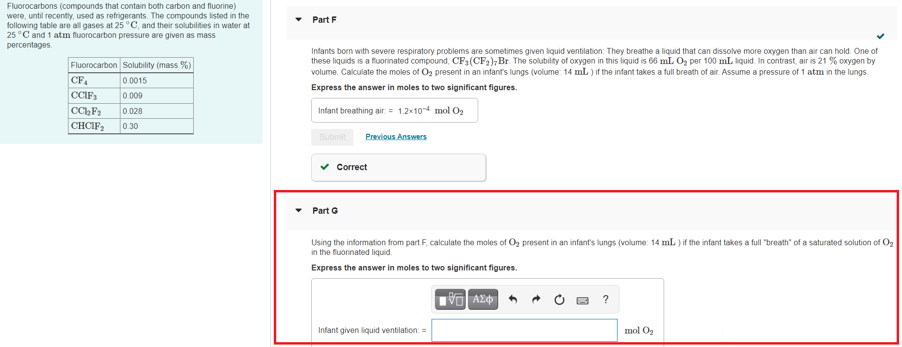 Solved Part F Fluorocarbons (compounds that contain both | Chegg.com